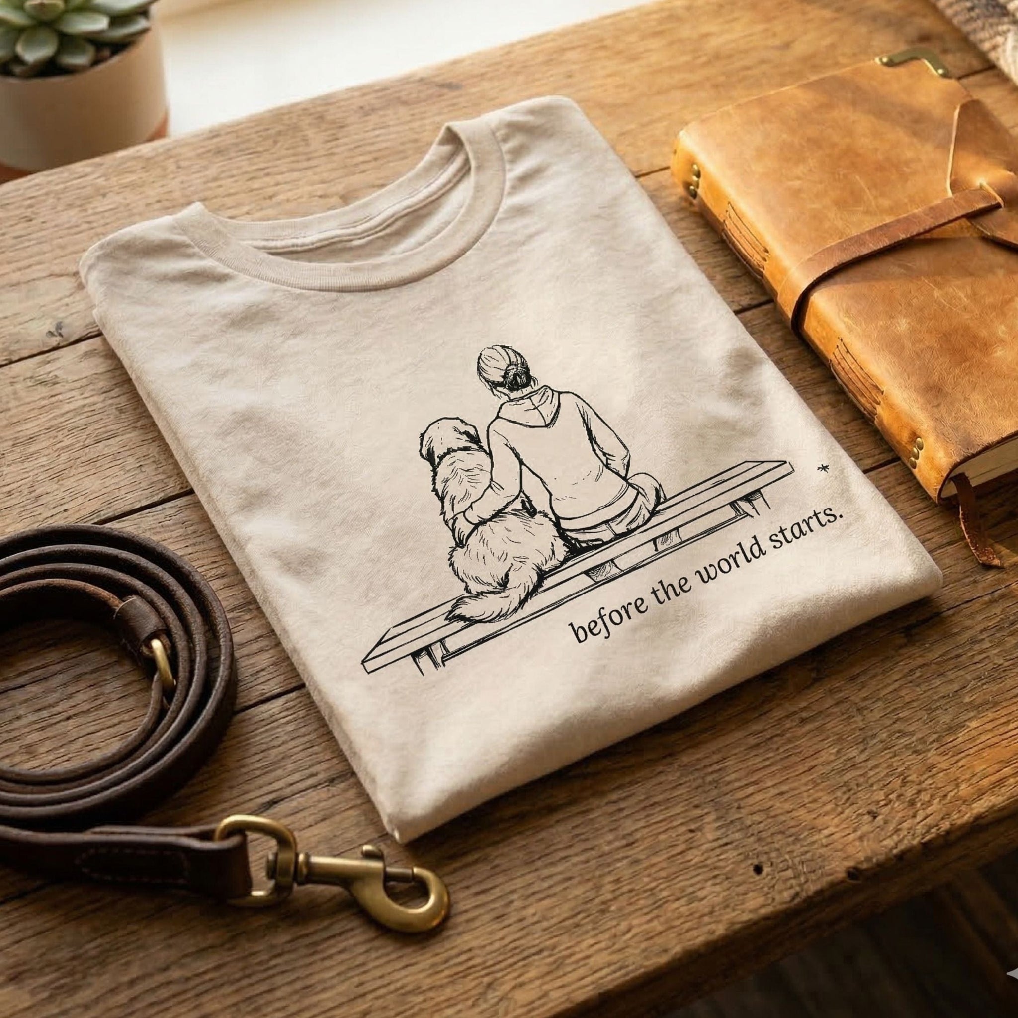 Before The World Starts Woman & Dog T-Shirt